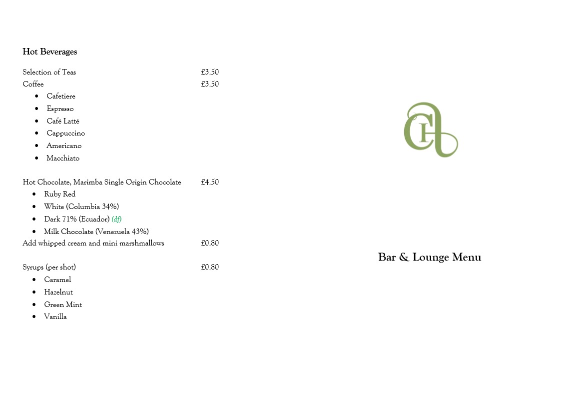 Restaurant Menus - Chiseldon House